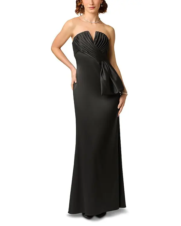 Aidan Mattox Stretch Mikado Pleated Bodice Gown - Black