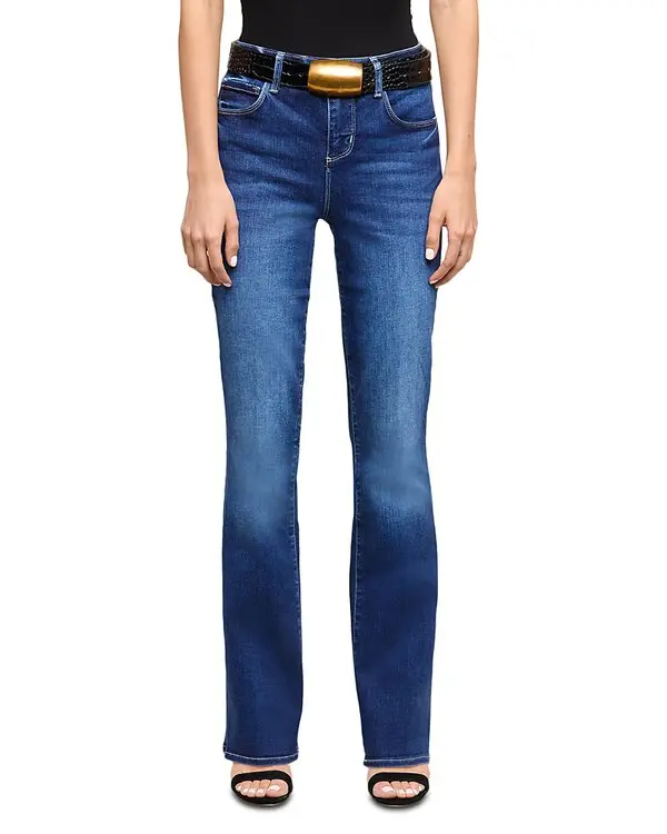 L'Agence Petite Selma Mid Rise Sleek Baby Bootcut Jeans - Columbia