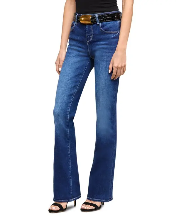 L'Agence Petite Selma Mid Rise Sleek Baby Bootcut Jeans - Columbia