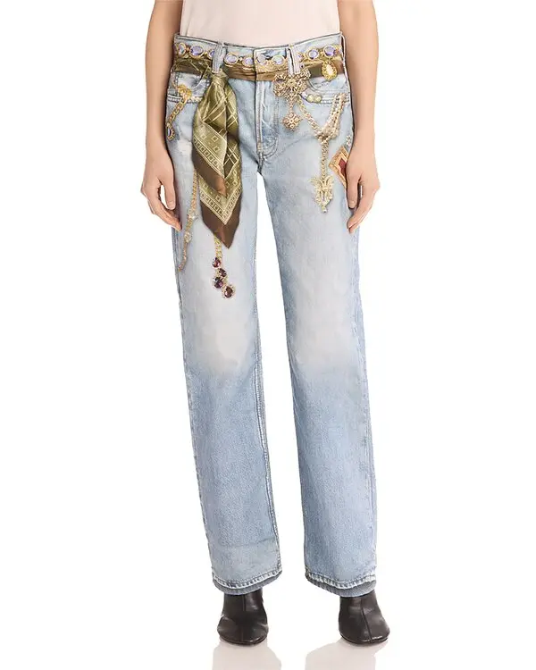 Acne Studios Trompe L'oeil Scarf Print Straight Leg Jeans