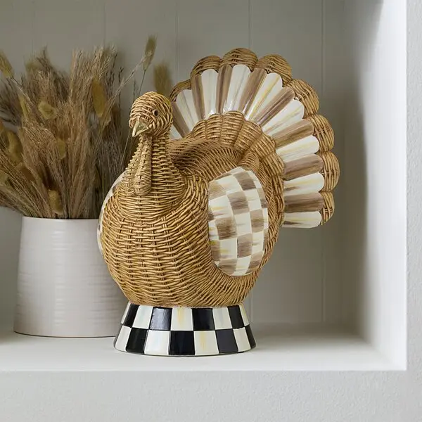 MACKENZIE-CHILDS Autumnology Check Basket Weave Turkey Figurine