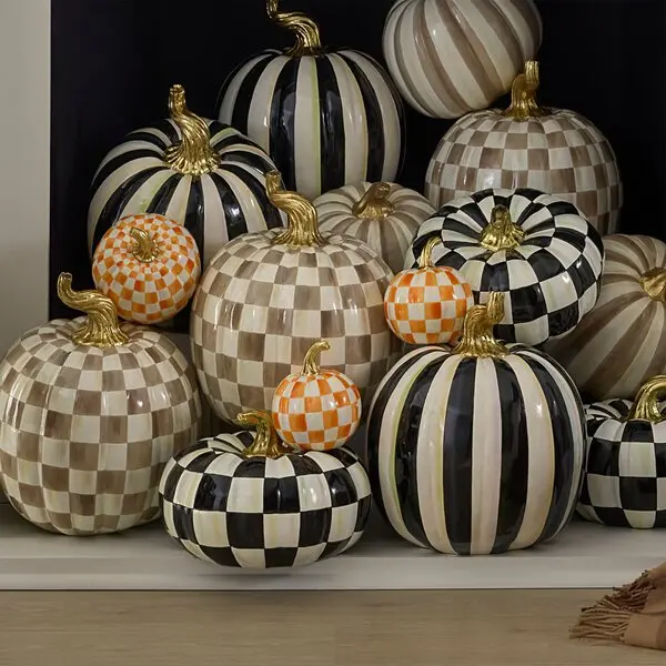 MACKENZIE-CHILDS Orange Check Mini Pumpkin