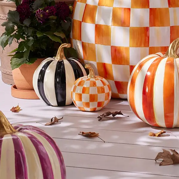 MACKENZIE-CHILDS Orange Check Mini Pumpkin