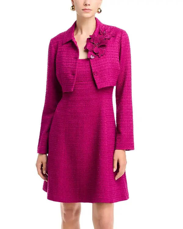 Rickie Freeman For Teri Jon Boucle Flower Corsage Applique Bolero Jacket