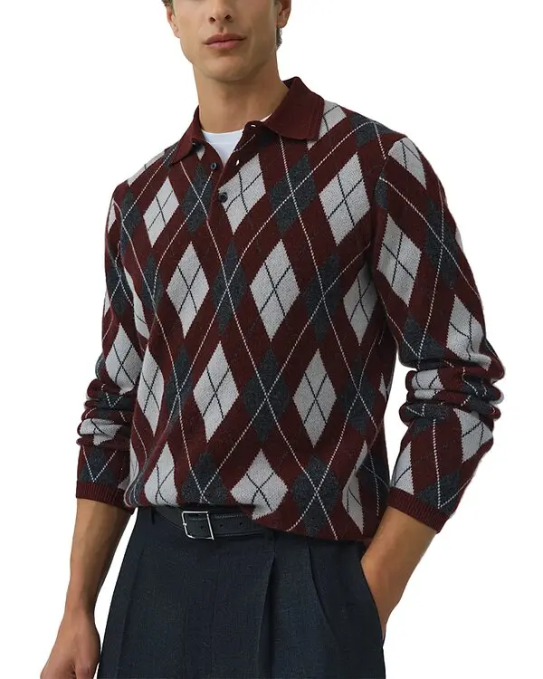 Simkhai Callum Argyle Cashmere Long Sleeve Polo