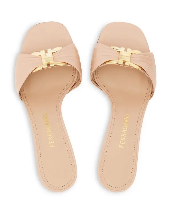 FERRAGAMO Witty 70 Leather Mules - Dusty Pink