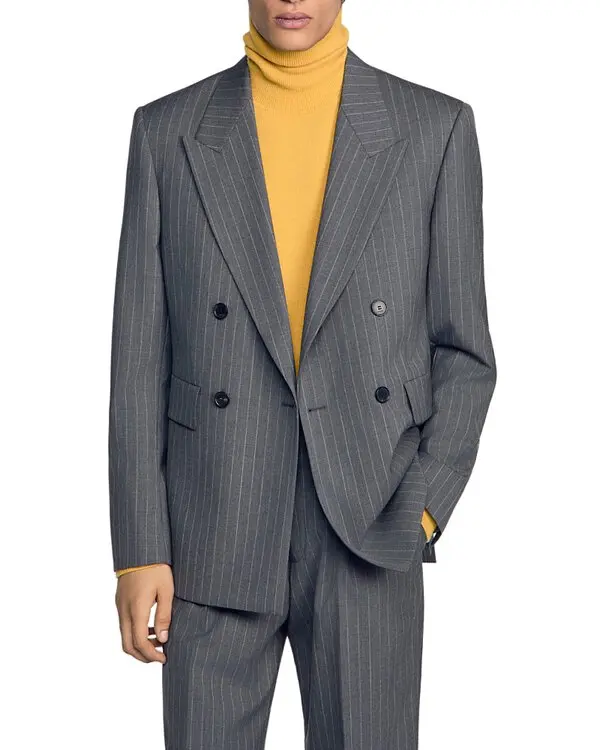 Sandro Standard Fit Pinstripe Wool Jacket
