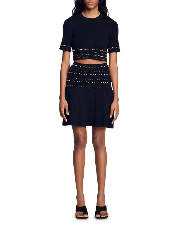 Sandro Loria Pleated Metallic Trim Skirt