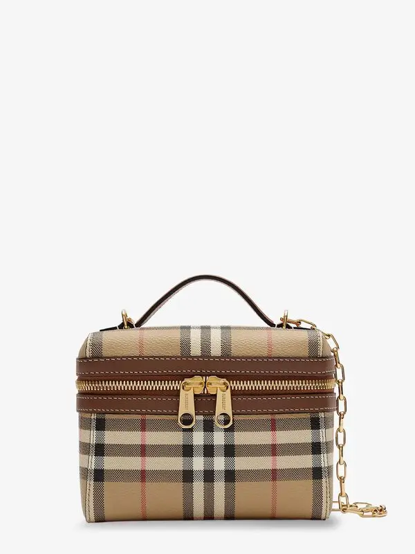 Burberry Vanity Mini Coated Canvas Handbag With Check Motif