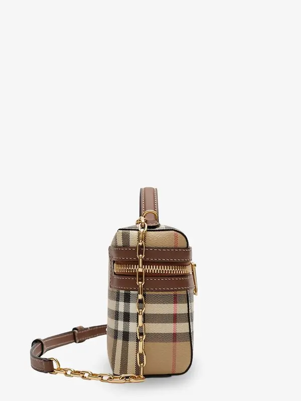 Burberry Vanity Mini Coated Canvas Handbag With Check Motif