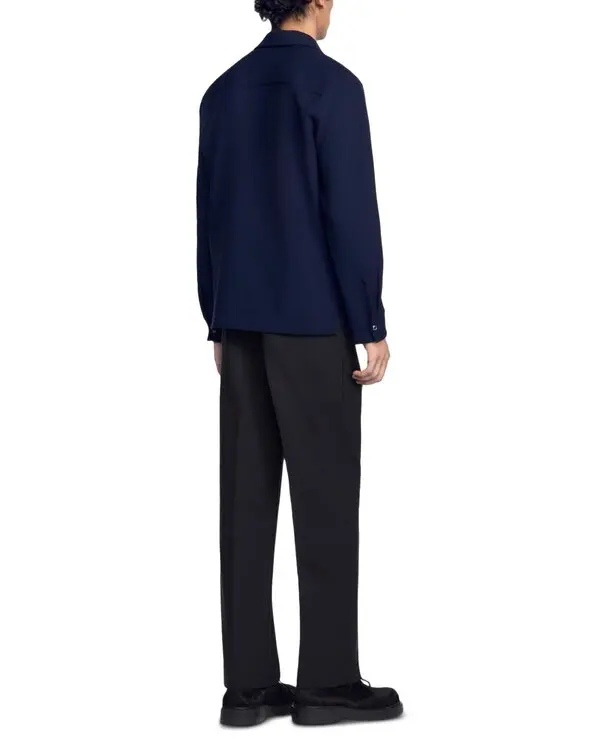 Sandro Joker Zip Front Solid Shirt - Navy Blue