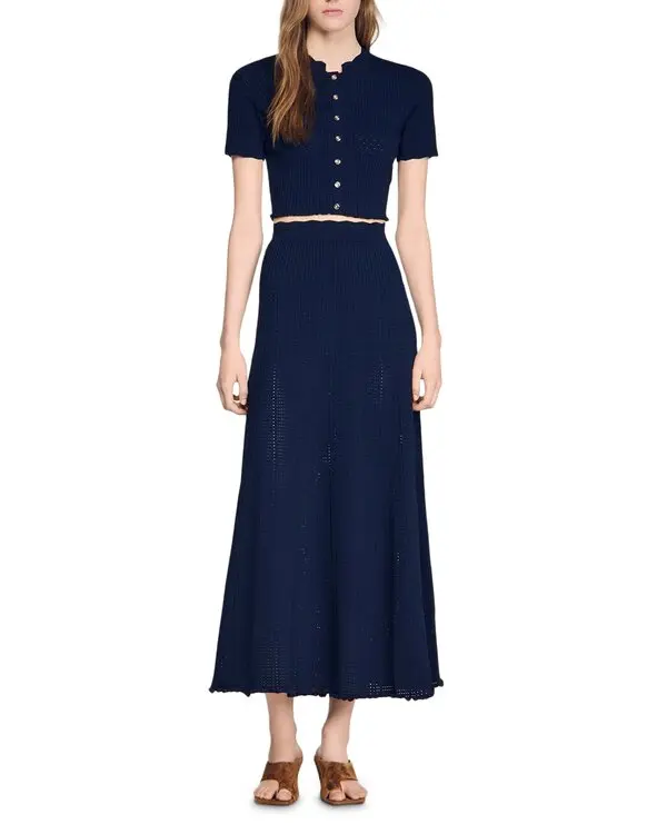 Sandro Hedda Pointelle Knit Maxi Skirt