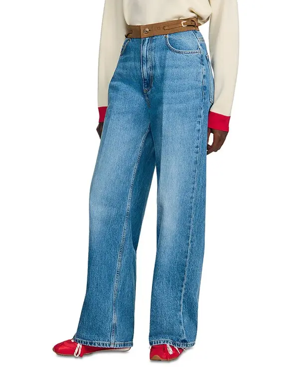 Sandro High Rise Wide Leg Belted Jeans