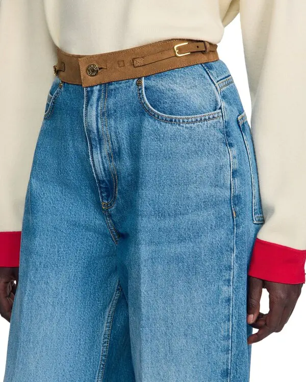 Sandro High Rise Wide Leg Belted Jeans