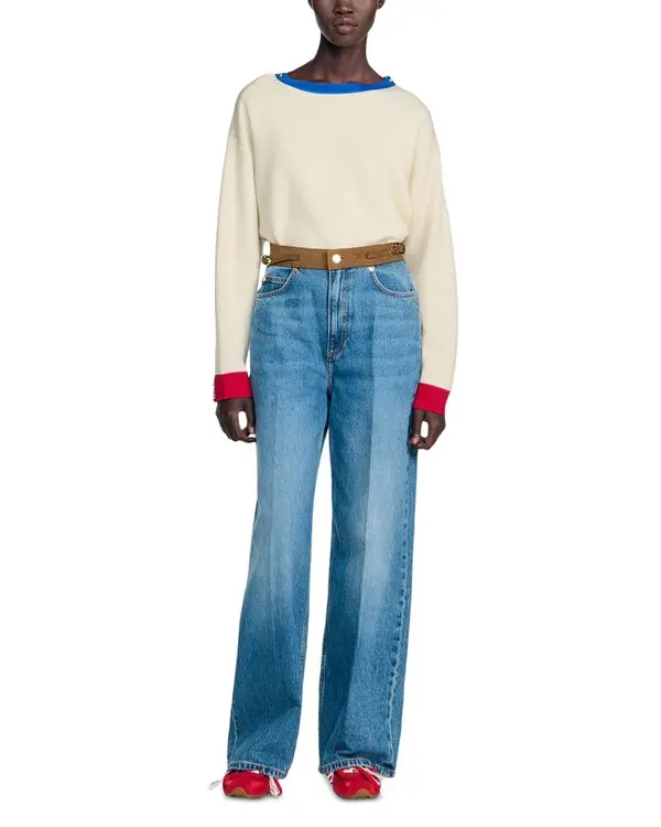Sandro High Rise Wide Leg Belted Jeans