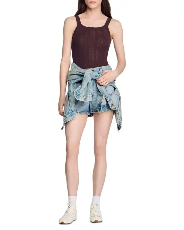 Sandro Aloe Cotton Blend Pointelle Tank