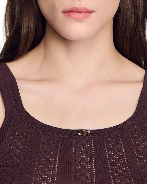 Sandro Aloe Cotton Blend Pointelle Tank