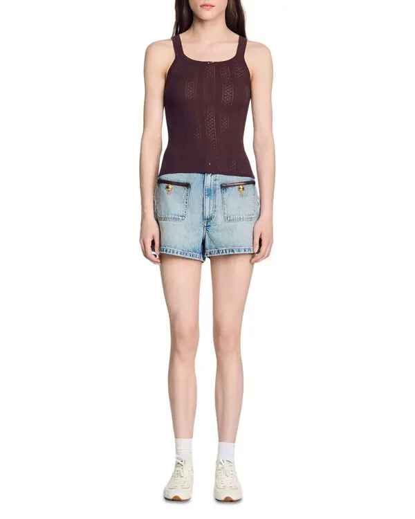 Sandro Aloe Cotton Blend Pointelle Tank