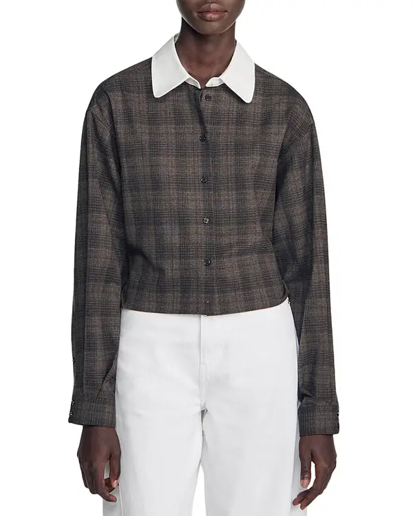 Sandro Dakota Contrast Collar Pleated Back Shirt