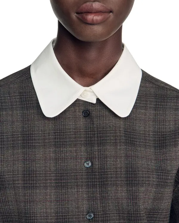 Sandro Dakota Contrast Collar Pleated Back Shirt