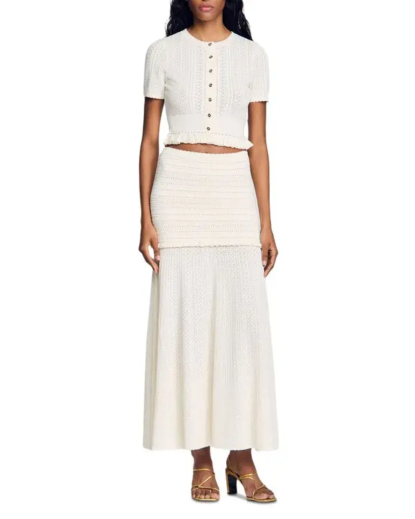 Sandro Cassalara Mixed Pointelle Knit Maxi Skirt