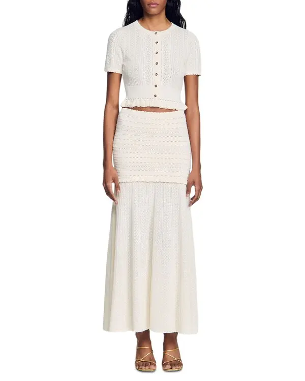 Sandro Cassalara Mixed Pointelle Knit Maxi Skirt