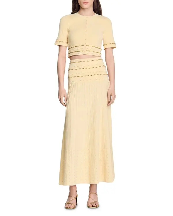 Sandro Embellished Knit Maxi Skirt