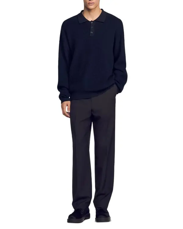 Sandro Ribbed Alpaca Blend Polo Shirt - Black