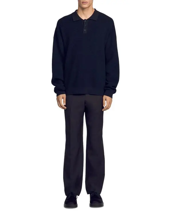 Sandro Ribbed Alpaca Blend Polo Shirt - Black