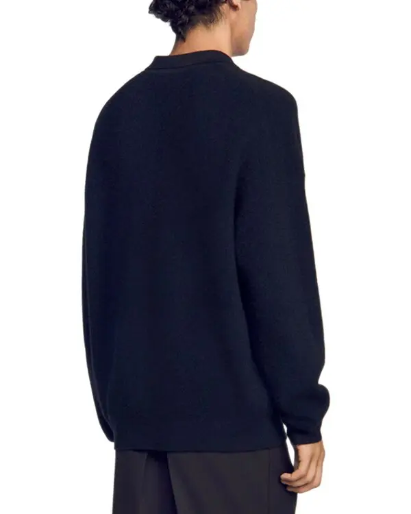 Sandro Ribbed Alpaca Blend Polo Shirt - Black