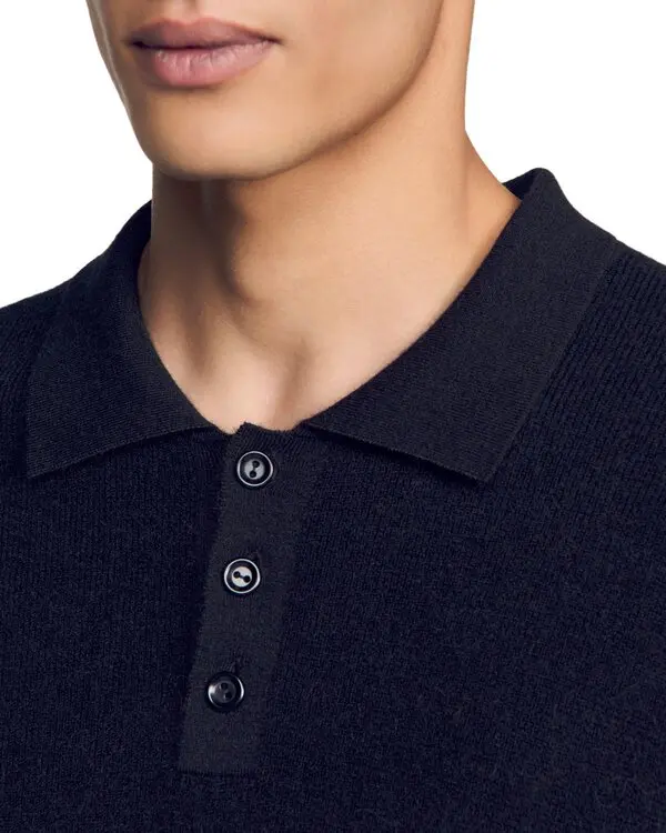 Sandro Ribbed Alpaca Blend Polo Shirt - Black