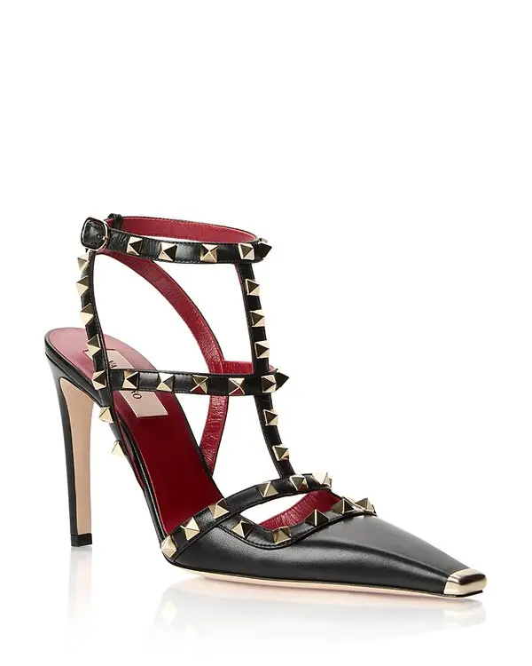 Valentino Garavani Studded Leather Ankle Strap Pumps - Black