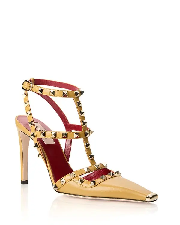Valentino Garavani Studded Leather Ankle Strap Pumps - Dk Yellow