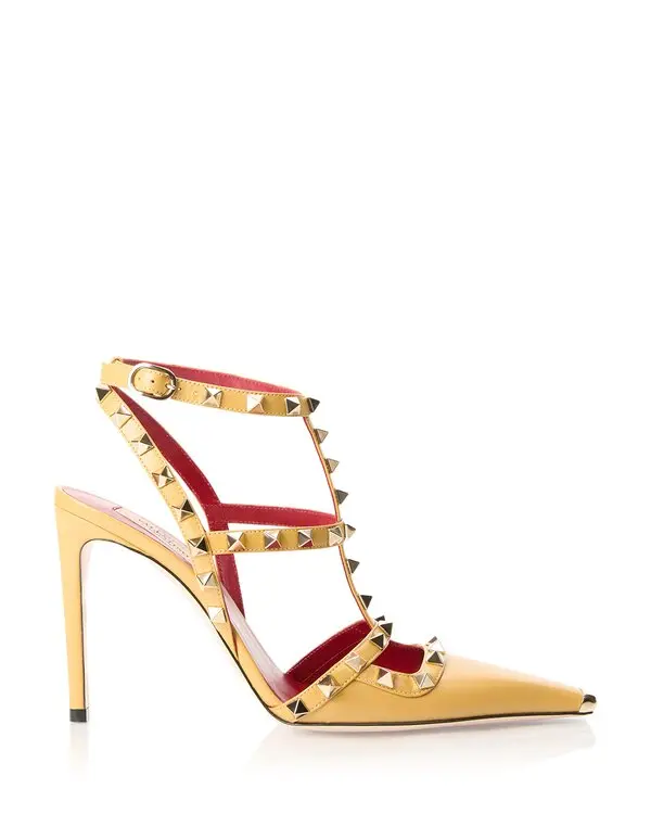 Valentino Garavani Studded Leather Ankle Strap Pumps - Dk Yellow