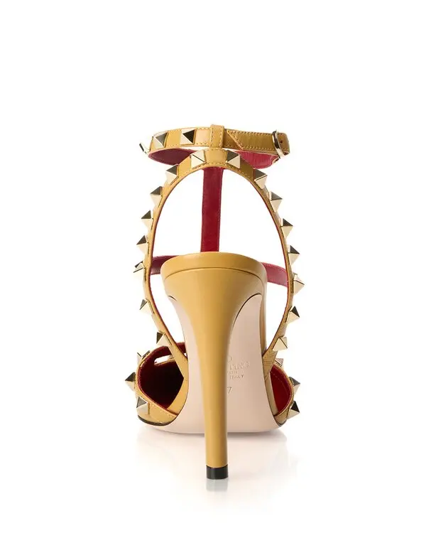 Valentino Garavani Studded Leather Ankle Strap Pumps - Dk Yellow