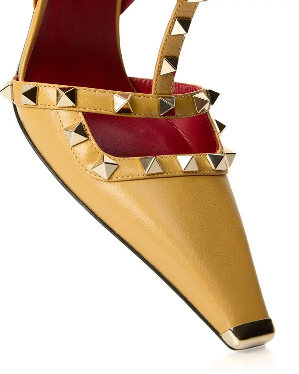 Valentino Garavani Studded Leather Ankle Strap Pumps - Dk Yellow