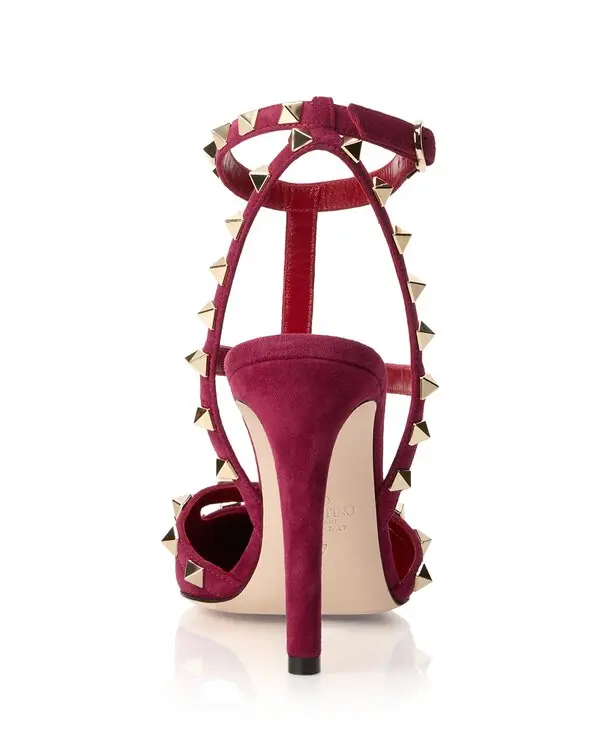 Valentino Garavani Rockstud Embellished Suede Ankle Strap Pumps