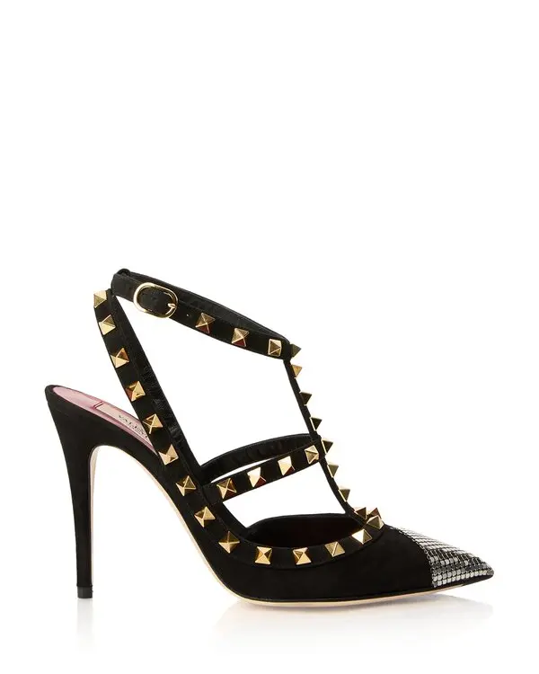 Valentino Garavani Studded Leather Ankle Strap Pumps - Black/crystal