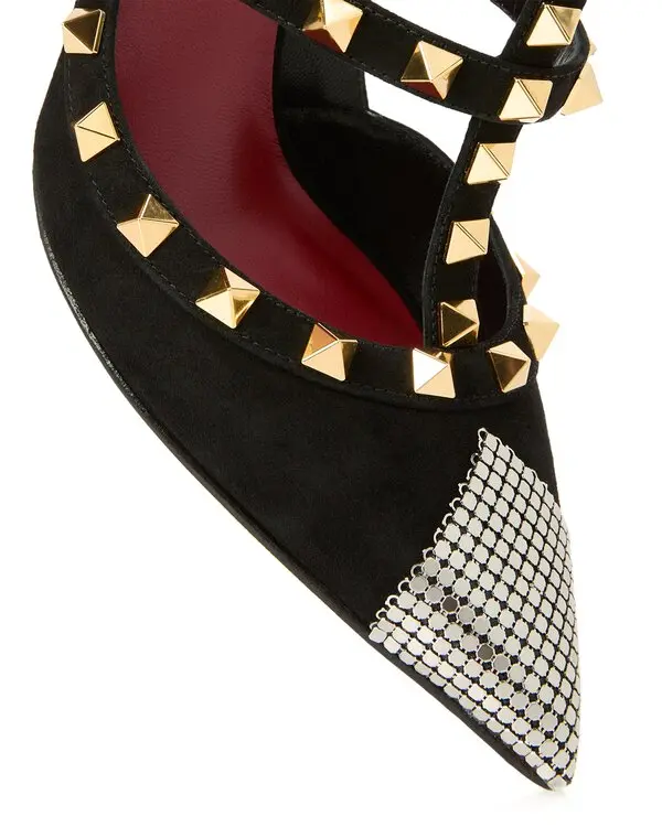 Valentino Garavani Studded Leather Ankle Strap Pumps - Black/crystal