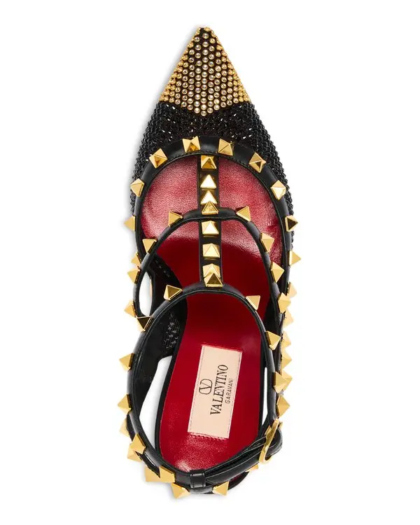 Valentino Garavani Studded Leather Ankle Strap Pumps - Black/gold