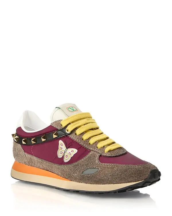 Valentino Garavani Embellished Leather Running Sneakers - Red Multi