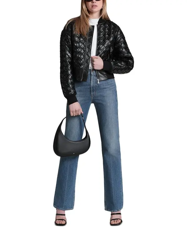 Avec Les Filles Faux Leather Woven Bomber Jacket