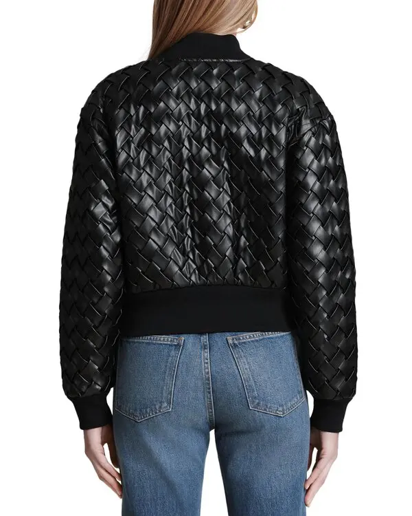 Avec Les Filles Faux Leather Woven Bomber Jacket