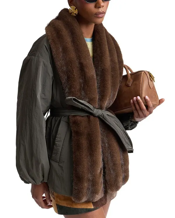 Avec Les Filles Faux Fur Trim Coat