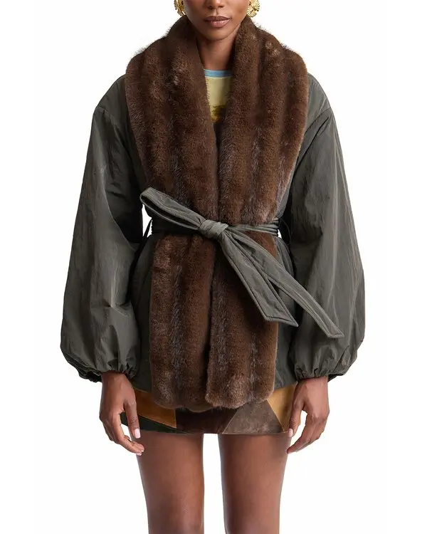 Avec Les Filles Faux Fur Trim Coat