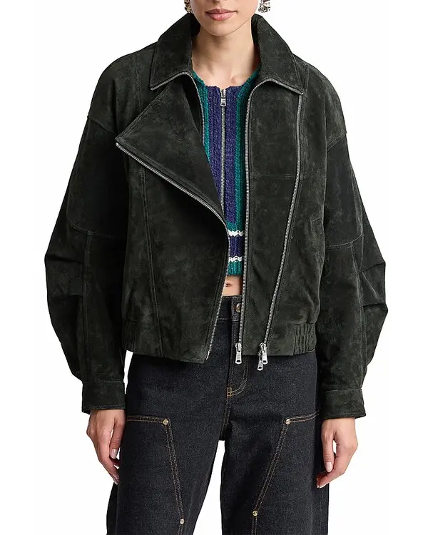 Avec Les Filles Suede Layered Bomber Jacket
