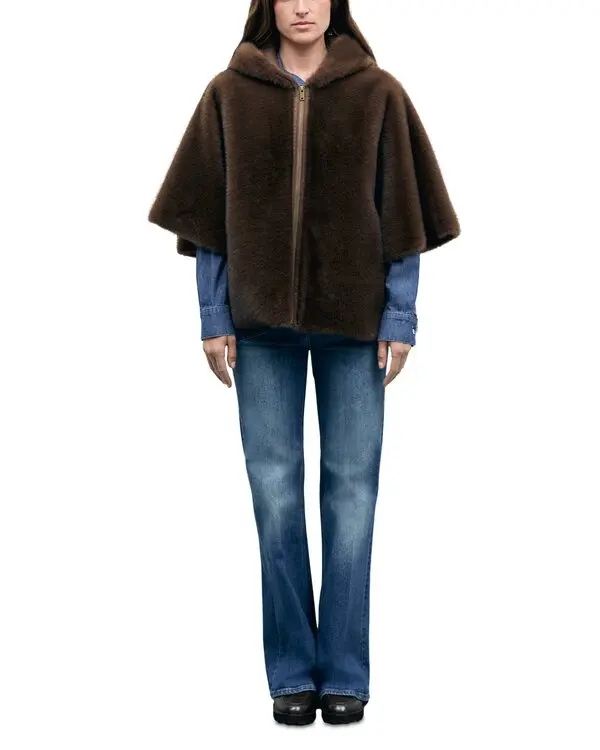 Gerard Darel Amel Faux Fur Cape Coat