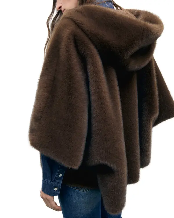 Gerard Darel Amel Faux Fur Cape Coat