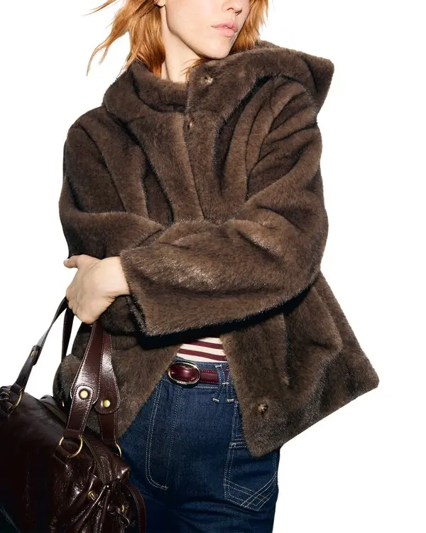 Gerard Darel Agate Hooded Faux Fur Coat