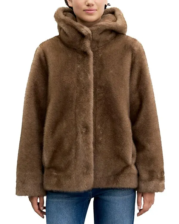 Gerard Darel Agate Hooded Faux Fur Coat - Sand